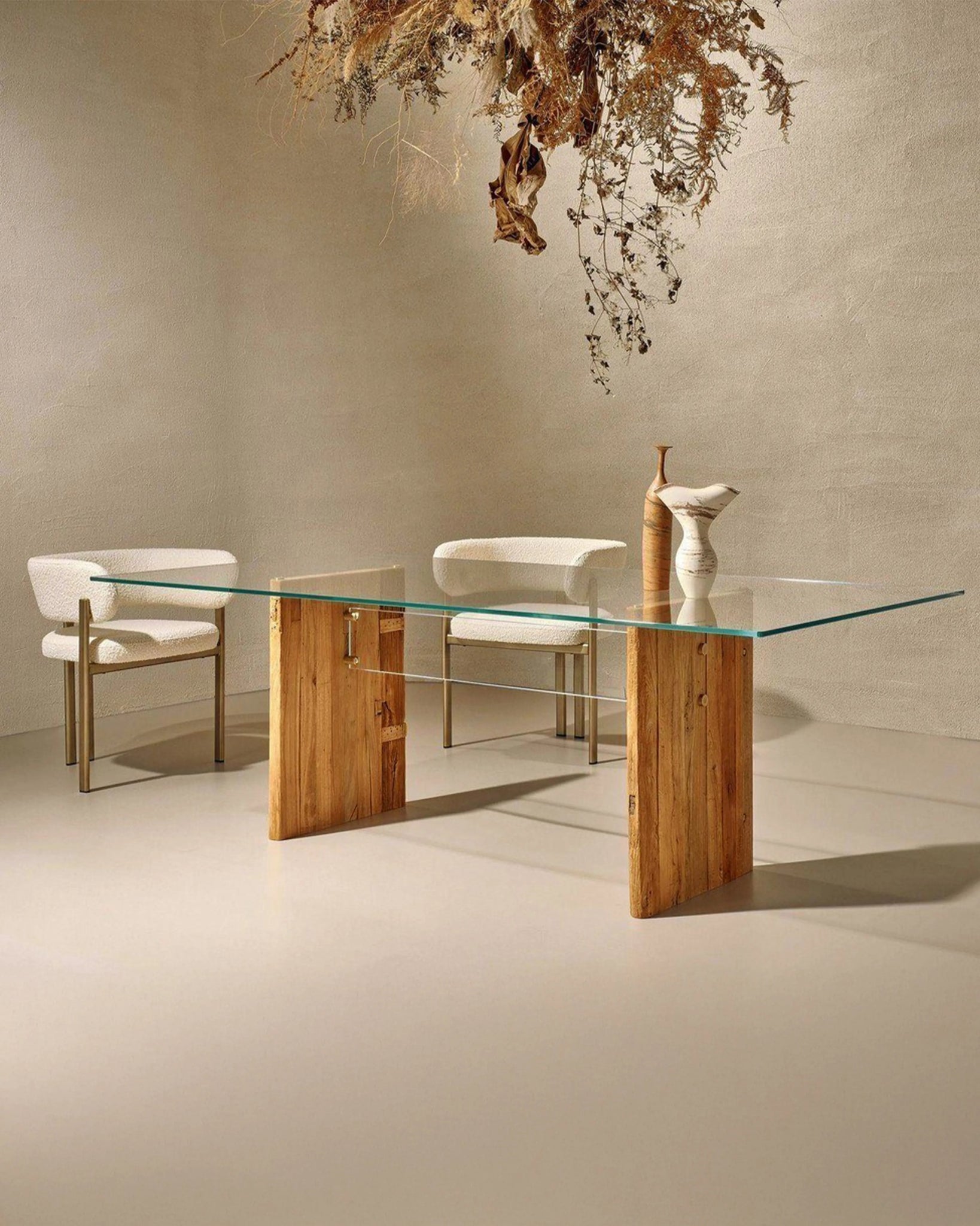 Bridge Glass & Wood Dining Table by Naturedesign – Modern Sculptural Elegance – Maison SIA