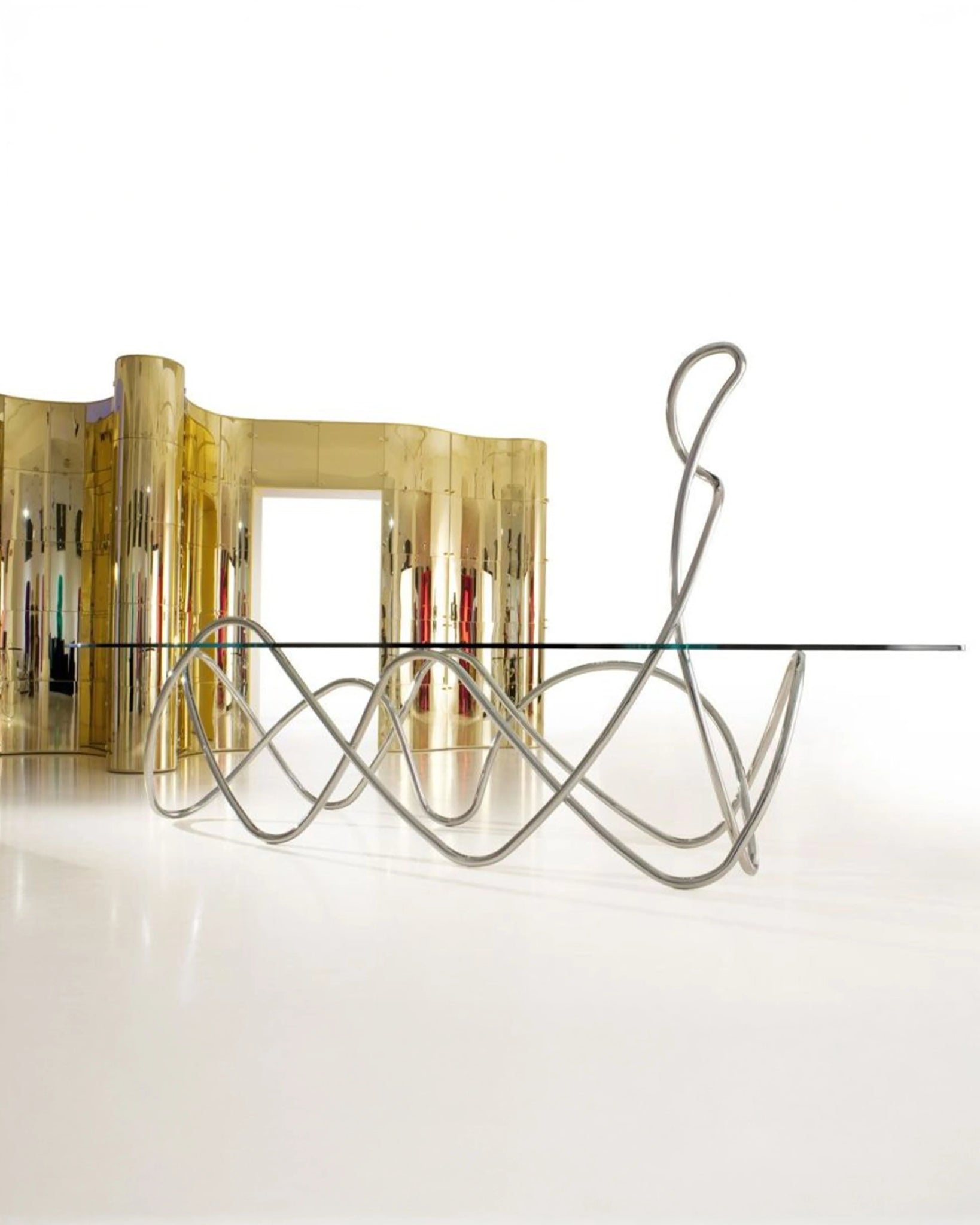 Capriccio Table – Sculptural Glass & Metal Harmony – Maison SIA