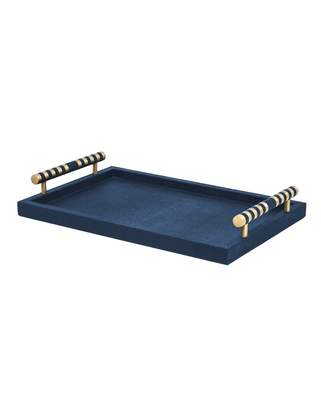 Navy Blue Rectangular tray With Chrome Brass Handles – Maison SIA