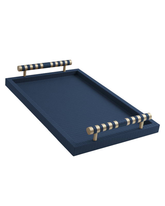 Navy Blue Rectangular tray With Chrome Brass Handles – Maison SIA