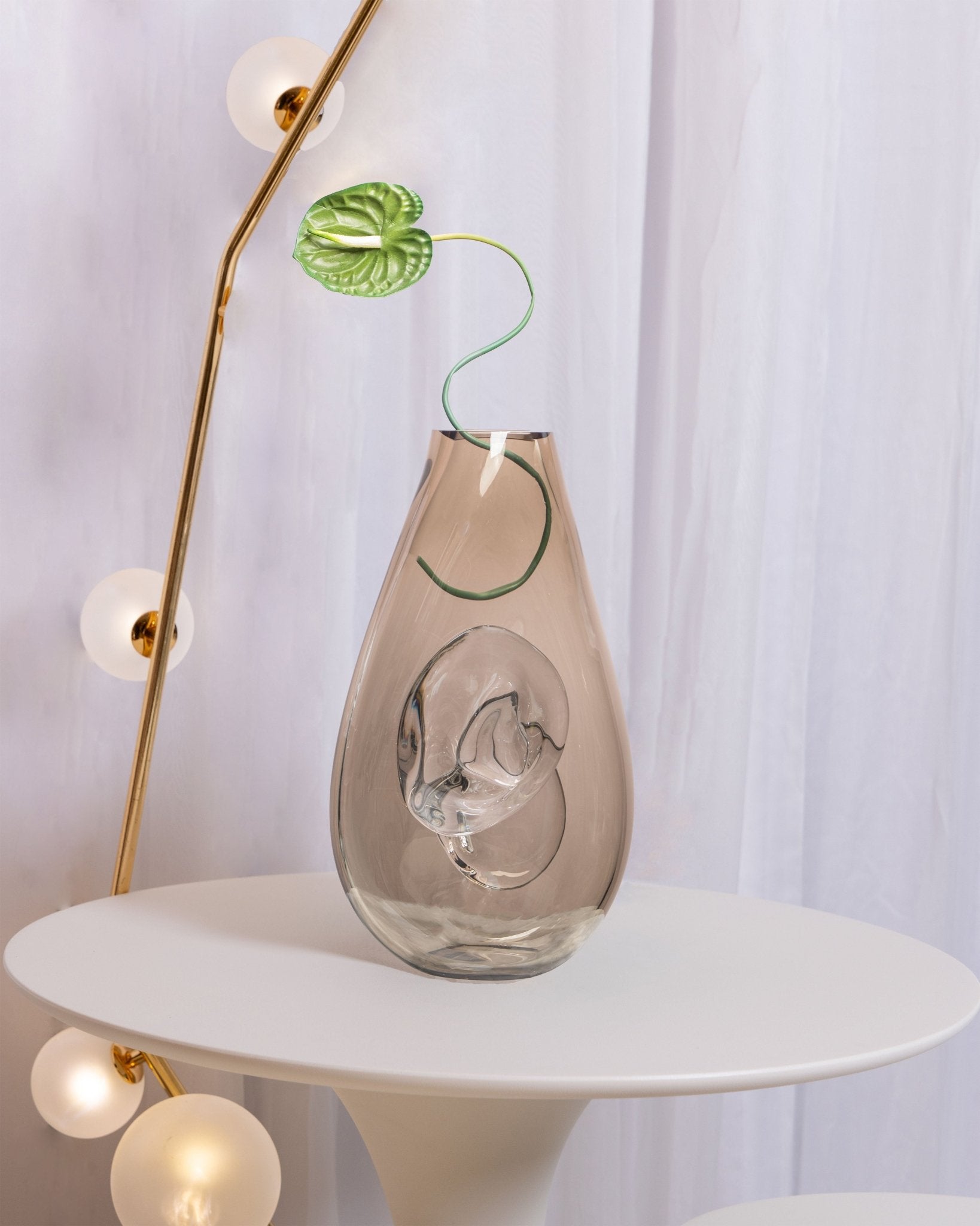Experience the Elegance of 50 cm Smoke Leaf Glass Sculpture Vase ...