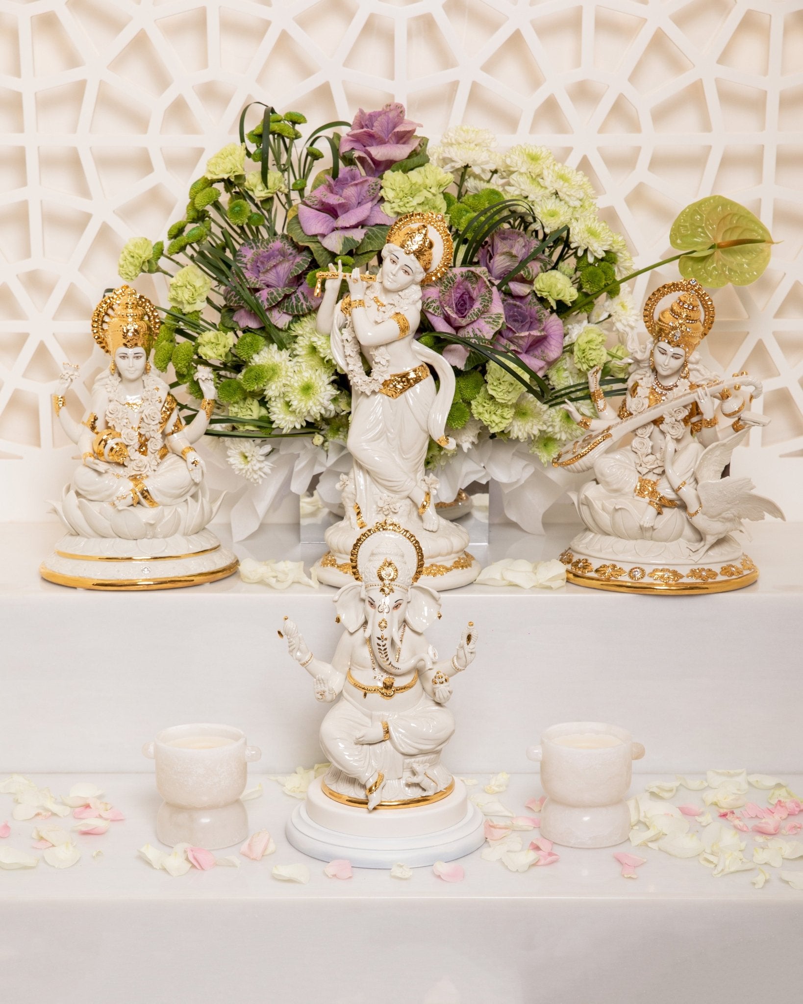 Discover Elegance: Italian Porcelain White & Gold Saraswati Idol ...